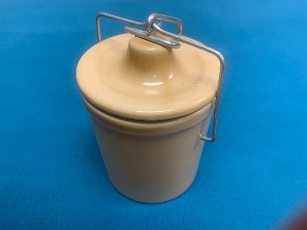 Vintage Glazed Pottery Stoneware Cheese Crock With Wire Clamp Lid - Etsy
