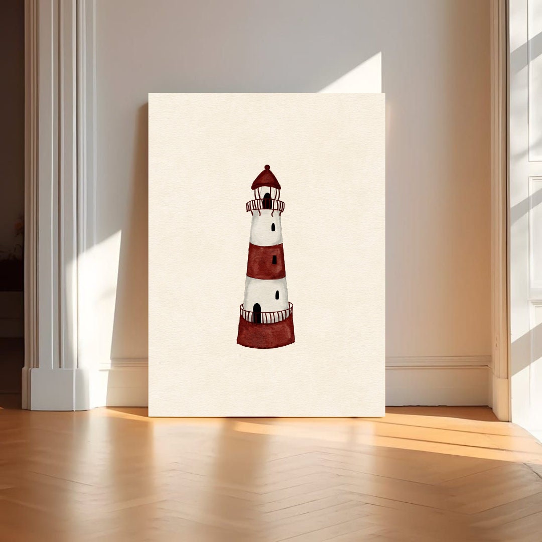 Candy Cane Lighthouse Painting by Little Willow Art Co | Fine Art Print ...