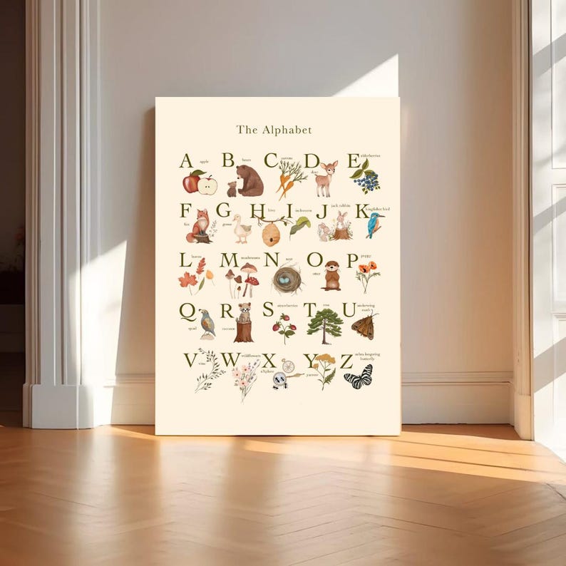 Woodland Themed Alphabet Poster | Hand Painted by Little Willow Art Co ...