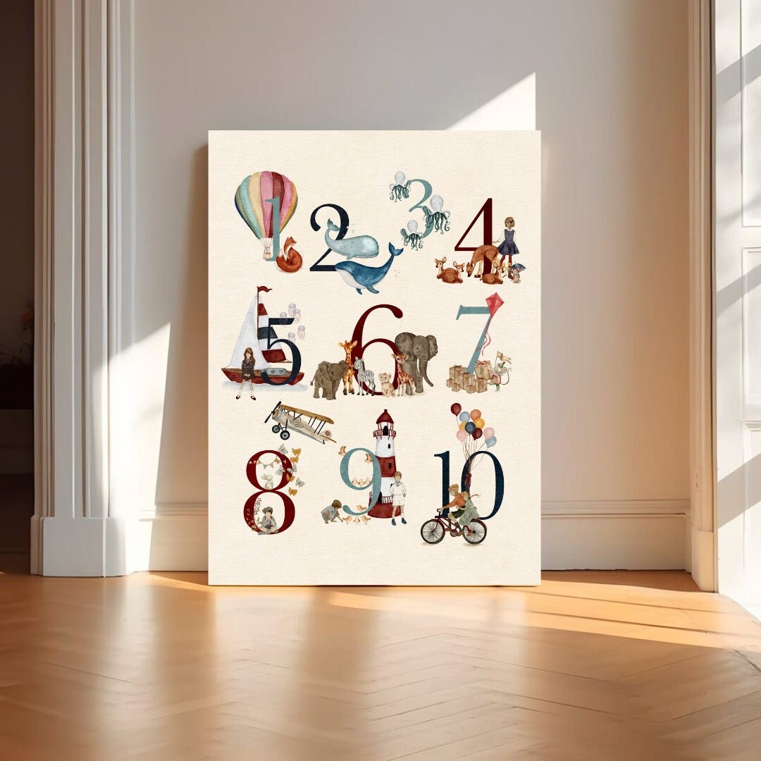 Vintage Themed Numbers Painting by Little Willow Art Co. Fine Art Print ...
