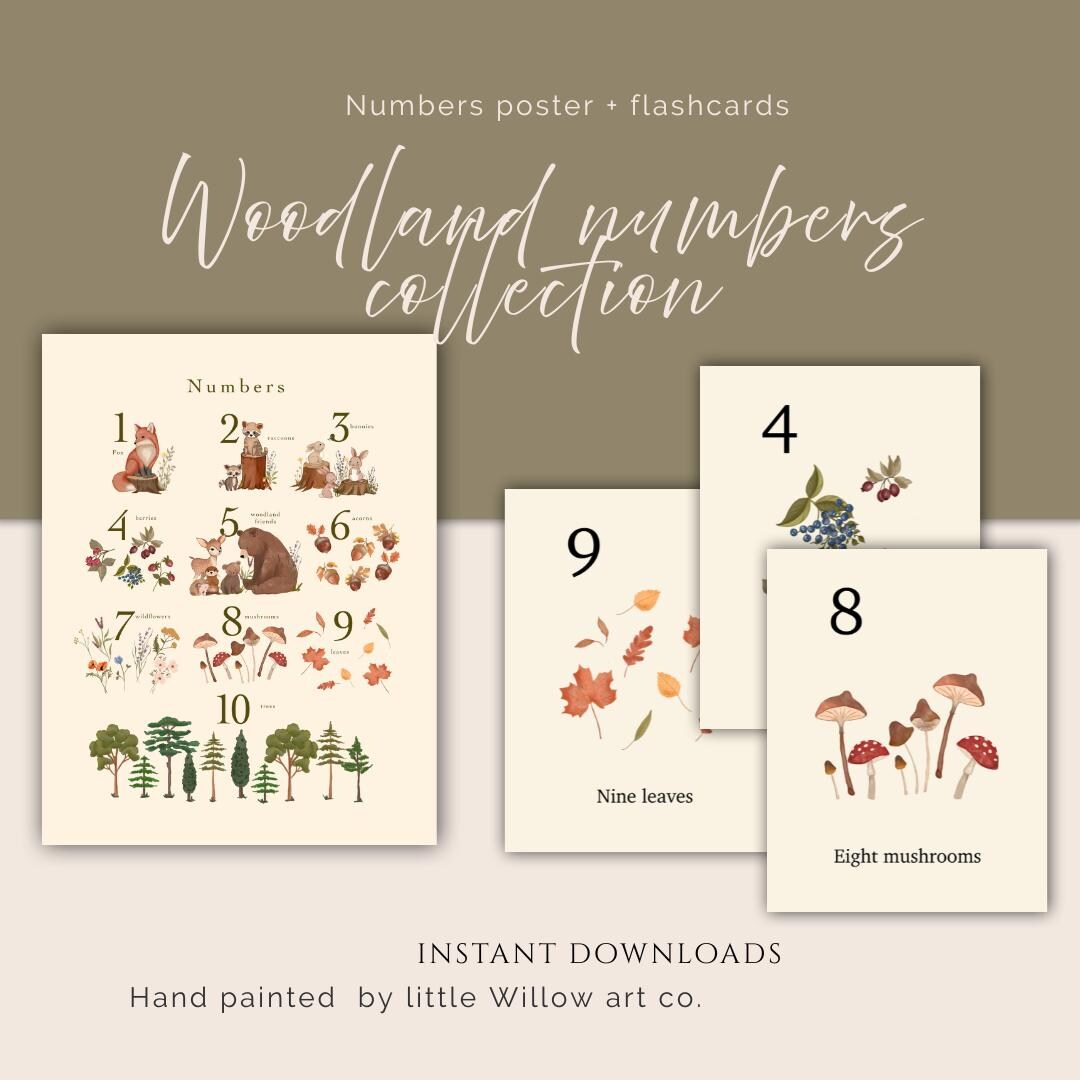 Montessori Counting Poster + Flashcards - Woodland Counting Printable ...