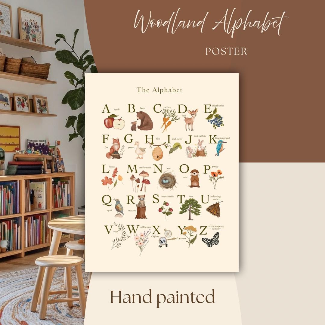 Woodland Themed Alphabet Poster | Hand Painted by Little Willow Art Co ...