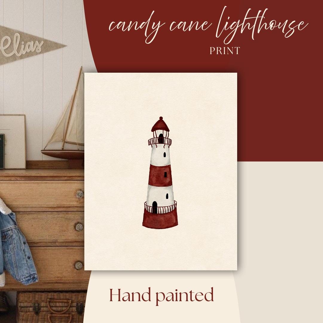 Candy Cane Lighthouse Painting by Little Willow Art Co | Fine Art Print ...