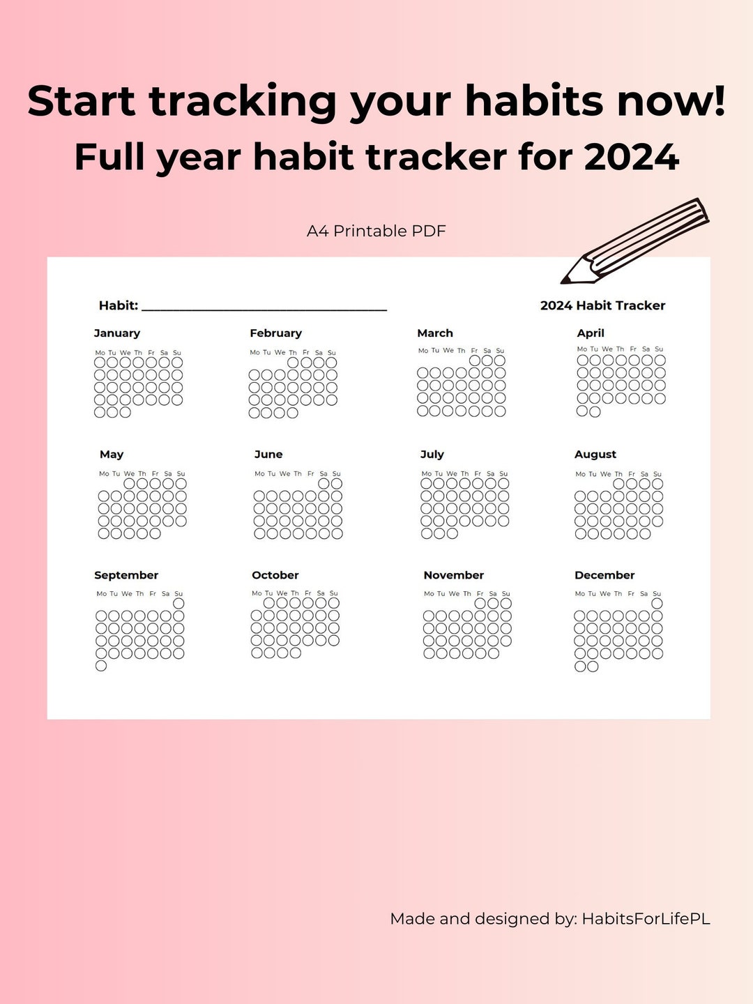 2024 Yearly Habit Tracker PDF Printable Habit Tracker 2024 Calendar ...