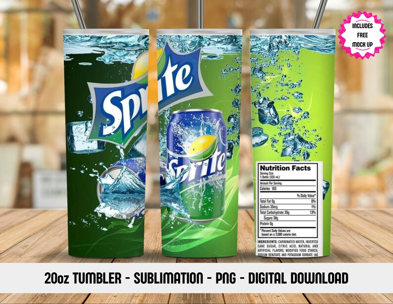 Sprite PNG 20oz Skinny Tumbler Wrap, Sublimation, Lemonade PNG, Digital ...