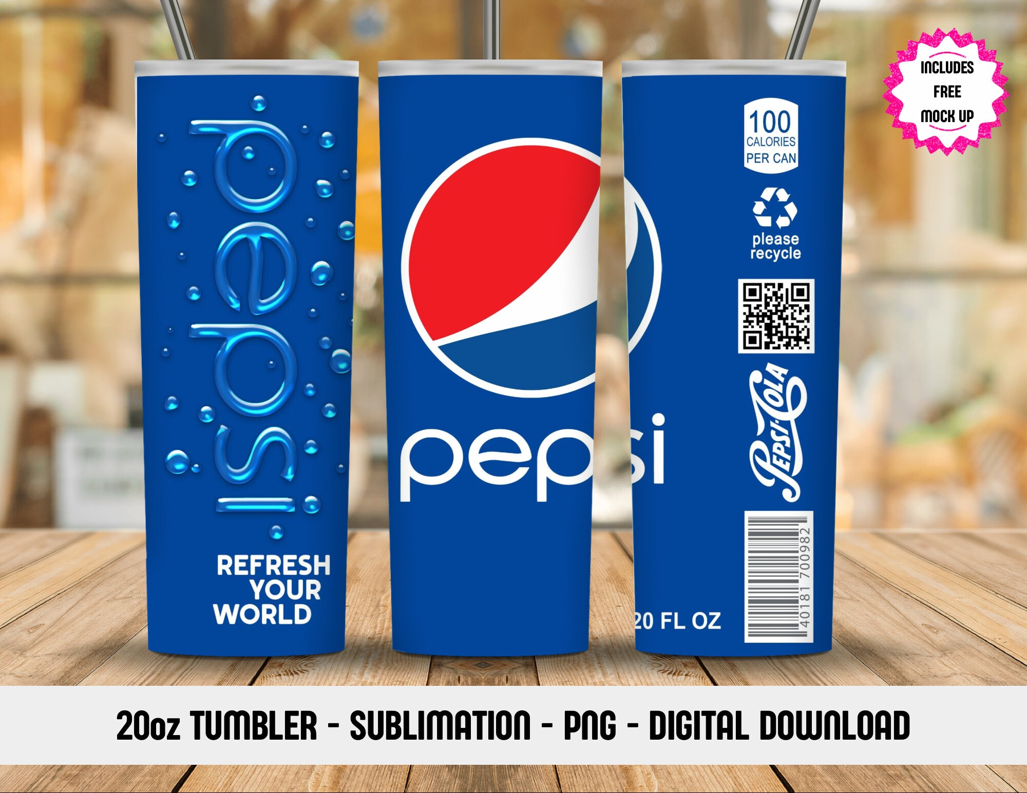 Pepsi PNG 20oz Skinny Tumbler Wrap, Sublimation, Pepsi PNG, Digital ...
