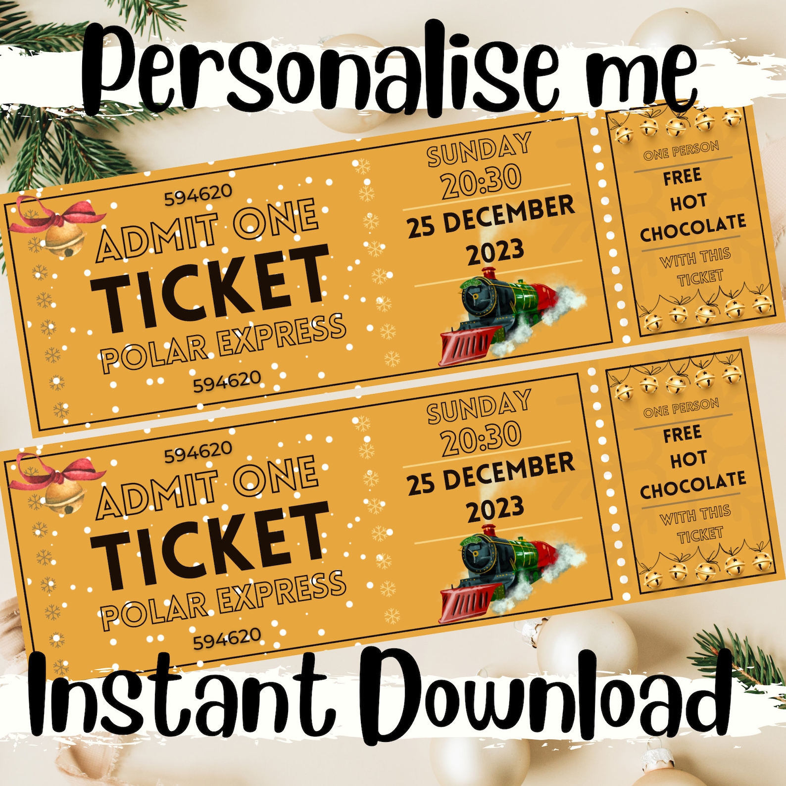 Personalised Polar Express Train Ticket, Print at Home Train Ticket ...