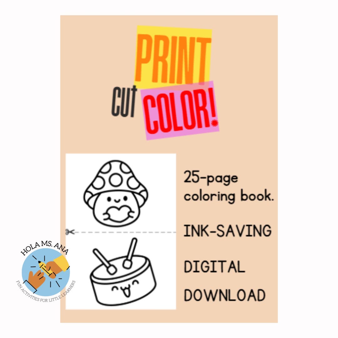 Printable Kids Coloring Book – 25 Pages, Easy Cut & Color (digital ...