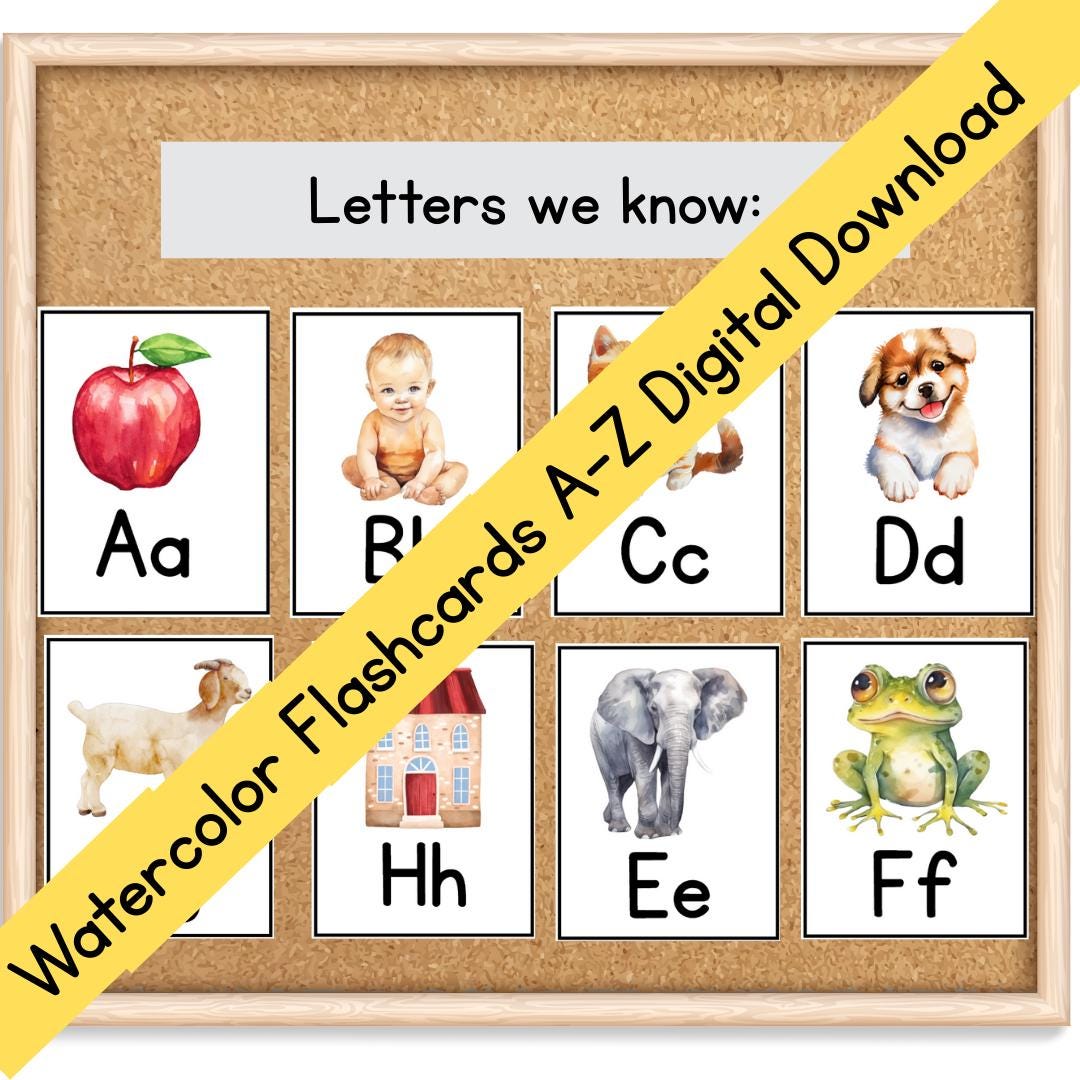 Watercolor Alphabet Flashcards: A-Z Printable ABC Cards (PDF Download ...