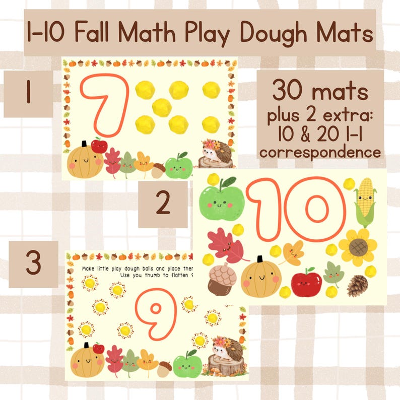 Fall Play Dough Mats: Prek-k Math, Counting, Fine Motor Skills (PDF) - Etsy