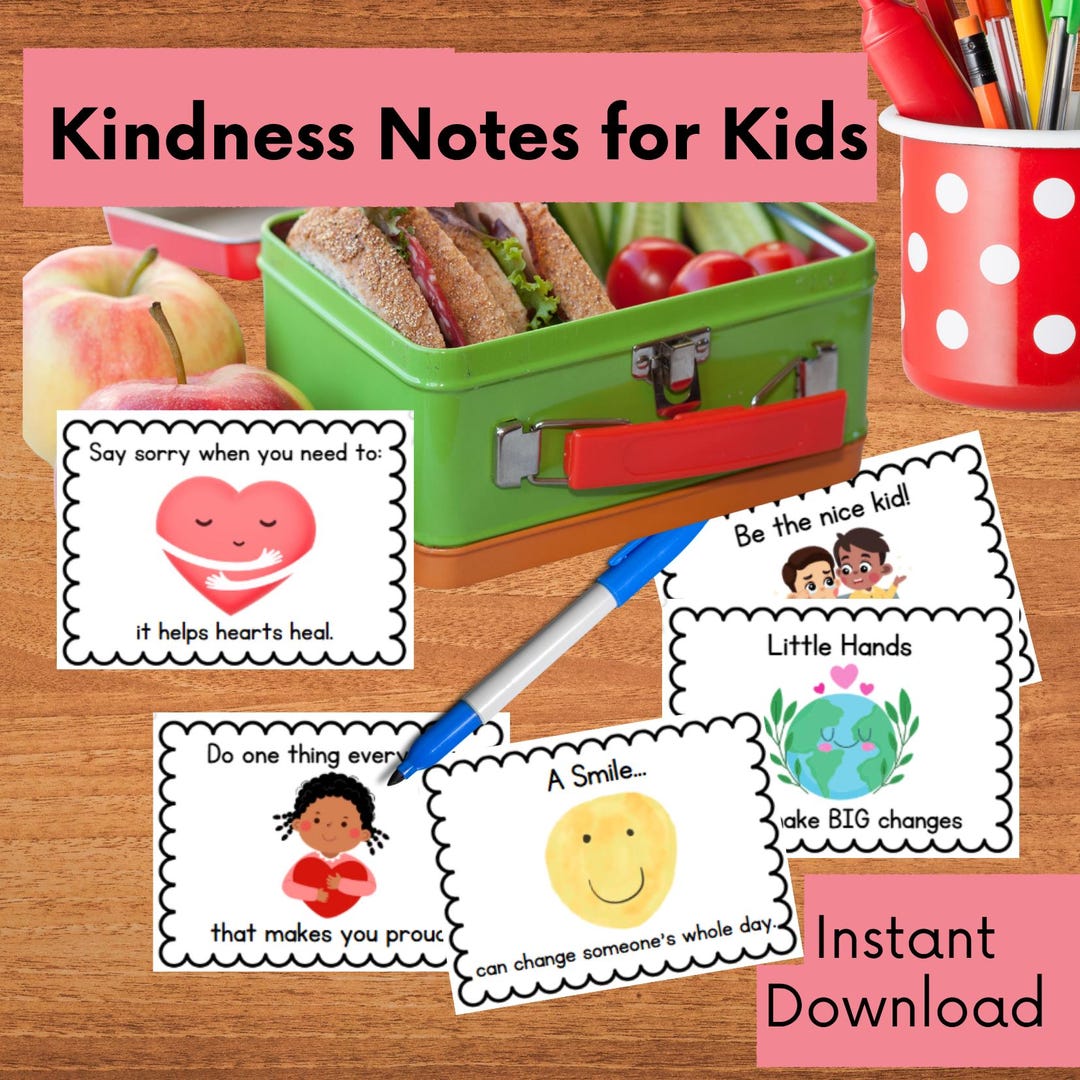 Kindness Lunch Box Notes for Kids – Illustrated Encouragement Cards ...