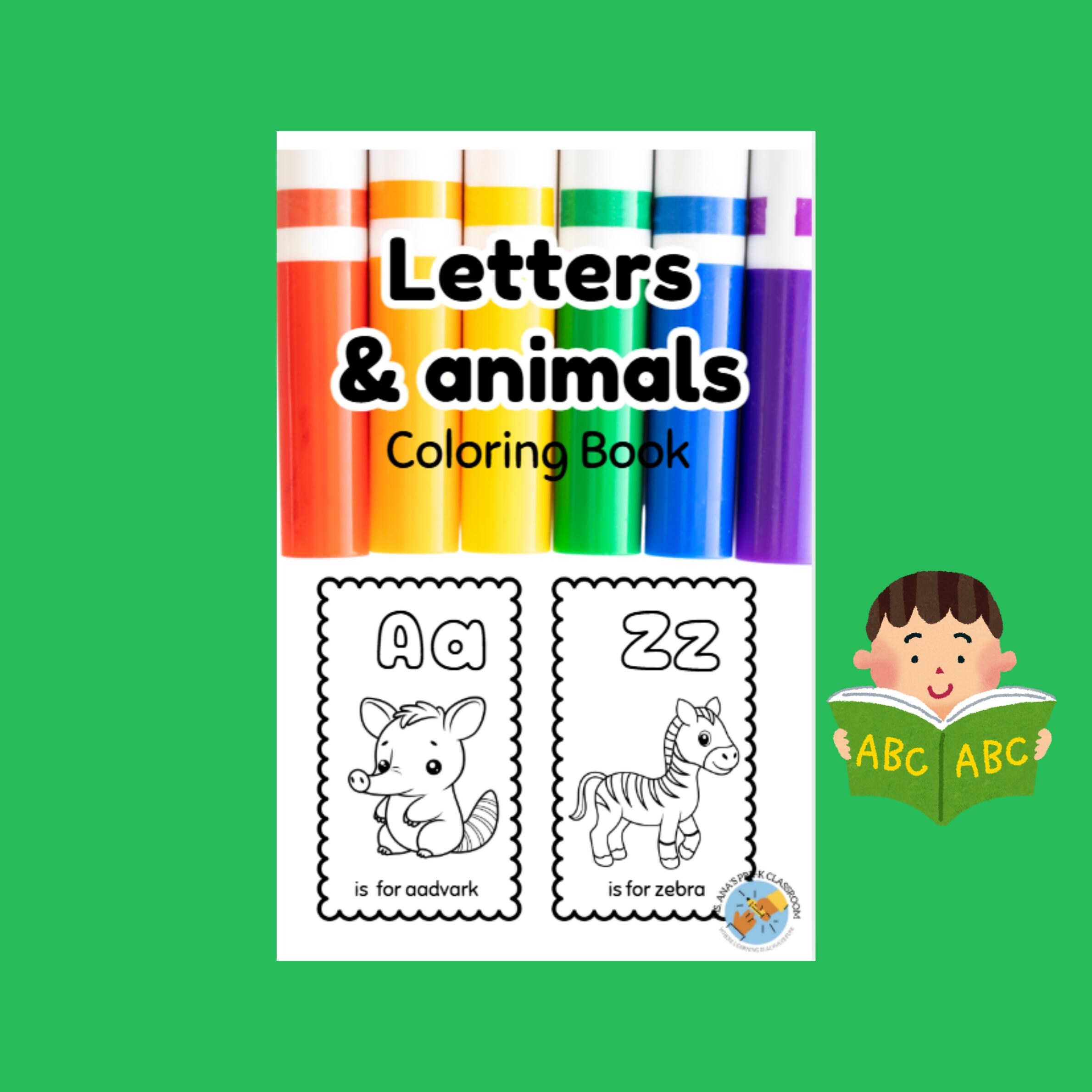 A-Z Animals Coloring Book - Letters Review for K and Prek - PDF Digital ...