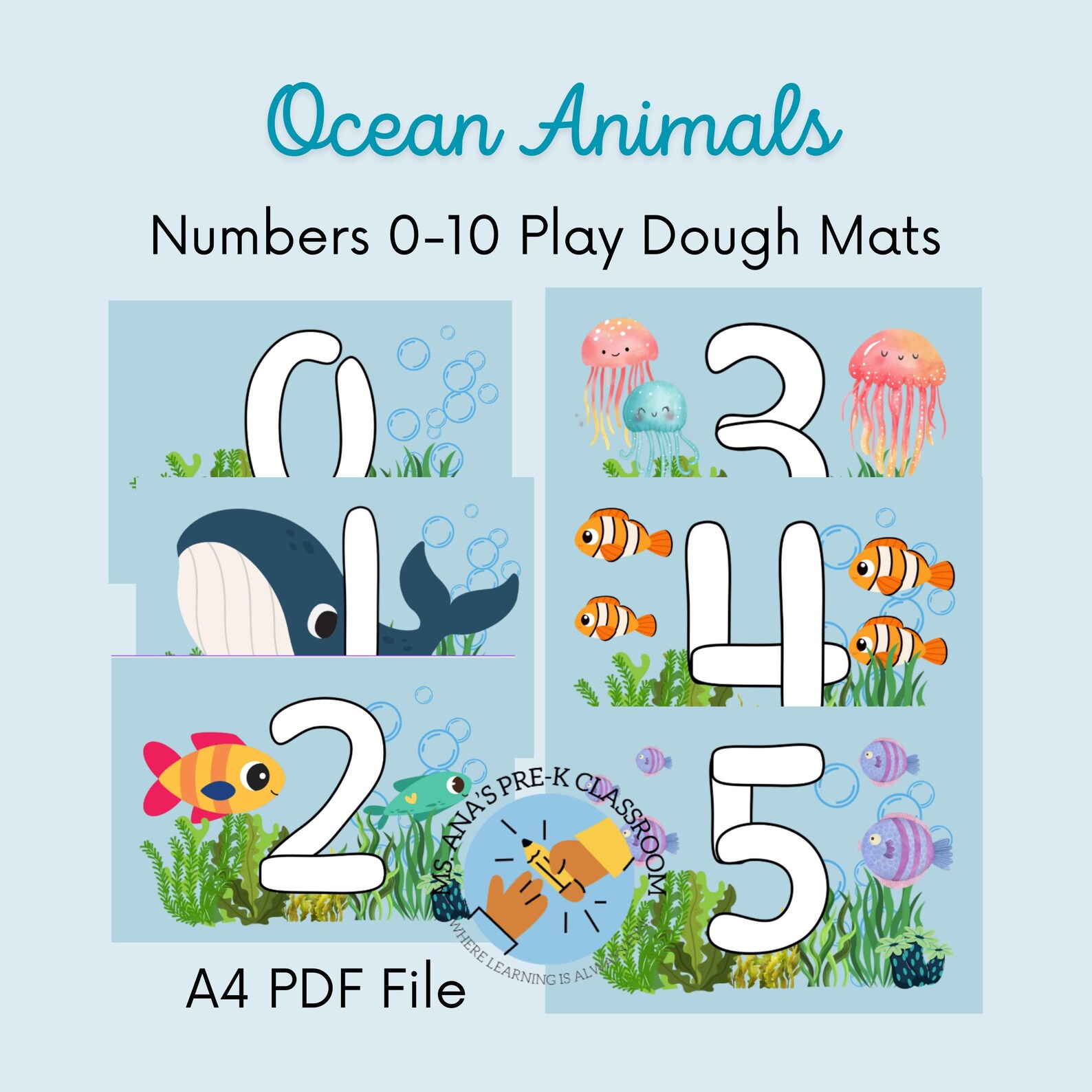 Ocean Play Dough Mats: Number Practice 0-10 (digital Download) - Etsy