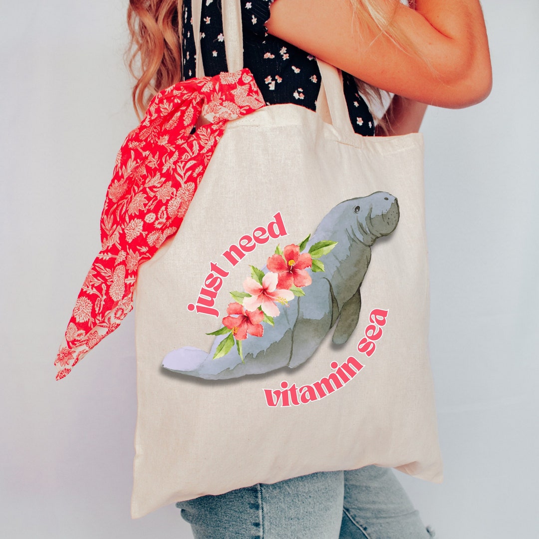 Manatee Tote Bag I Need Vitamin Sea Totebag Animal Tote Bag Ocean ...