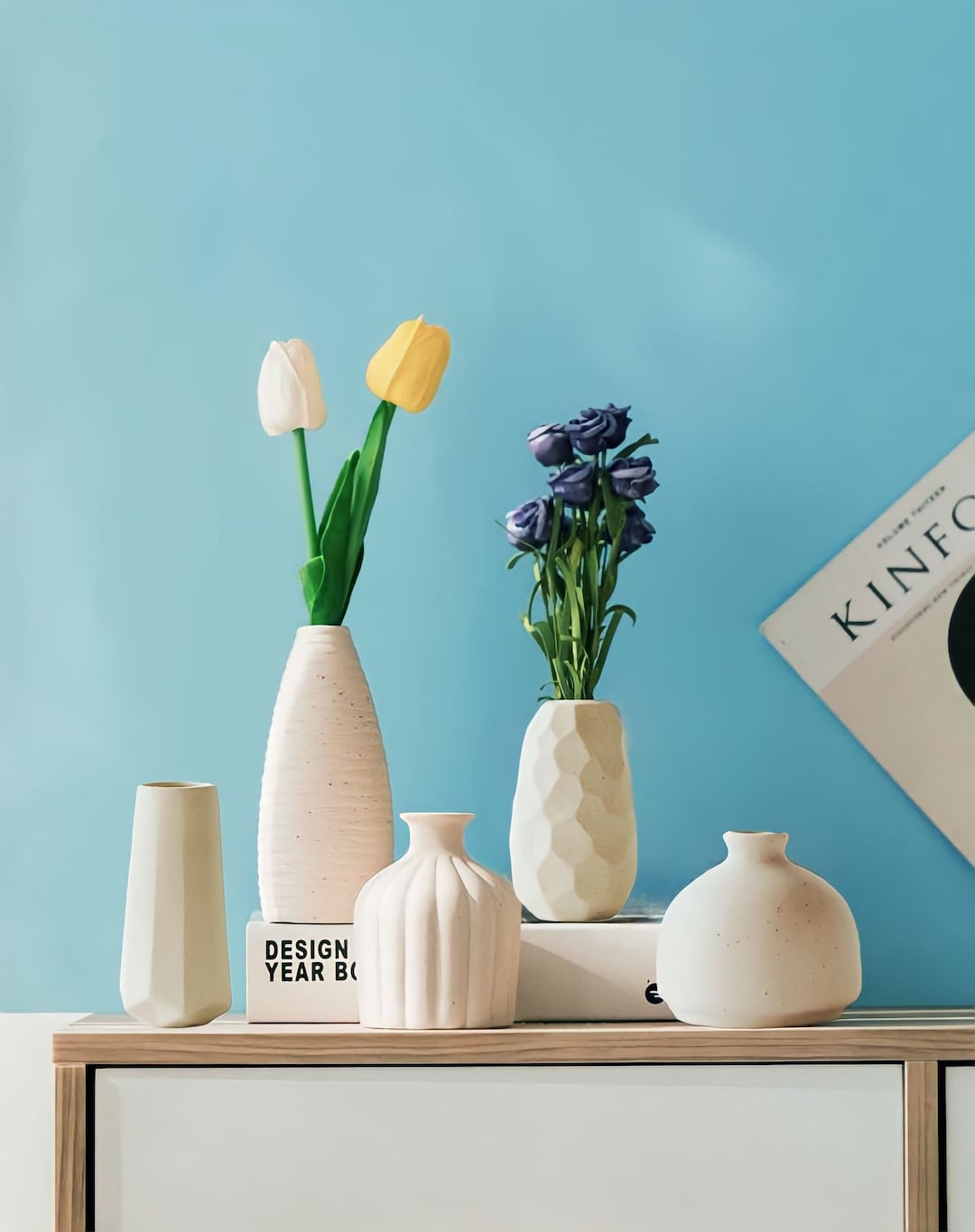 Ceramic Handmade Vase (set of 5) Neutral Lux Home Decor for Entryway or ...