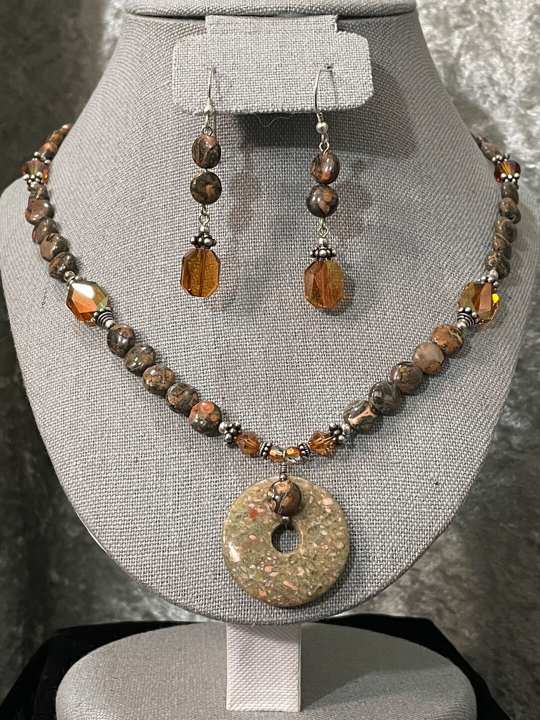 Jasper, Swarovski Crystal and Bali Silver Necklace With Matching ...