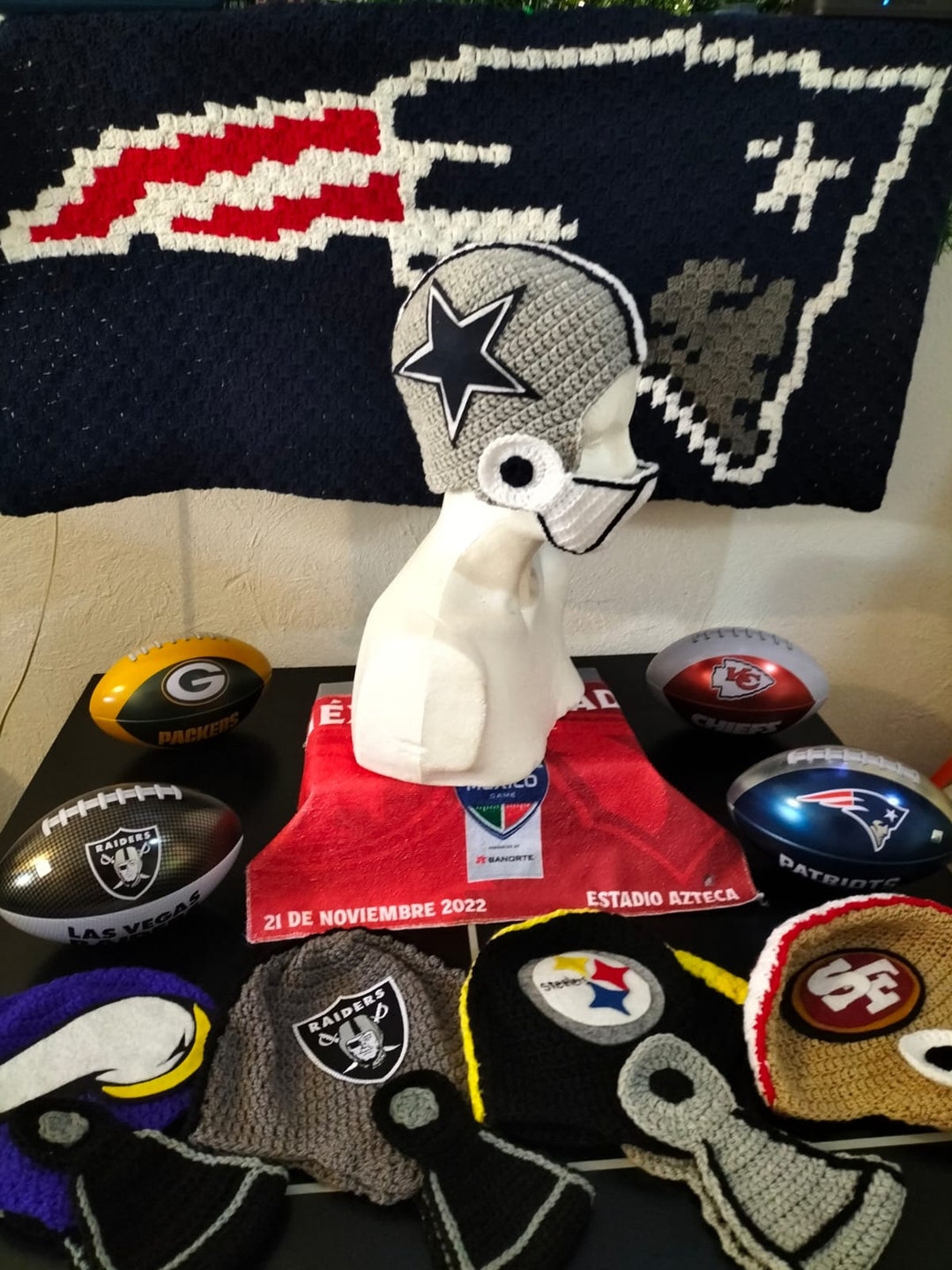 Crochet Beanie Helmet NFL Helmet Hat Raiders, San Francisco, Houston ...