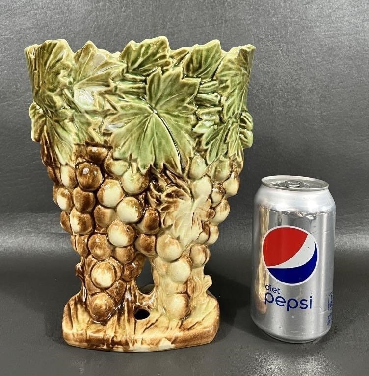 Vintage Mccoy Pottery Signed Vase Double Grape Leaf Cluster 9.25 Inches ...