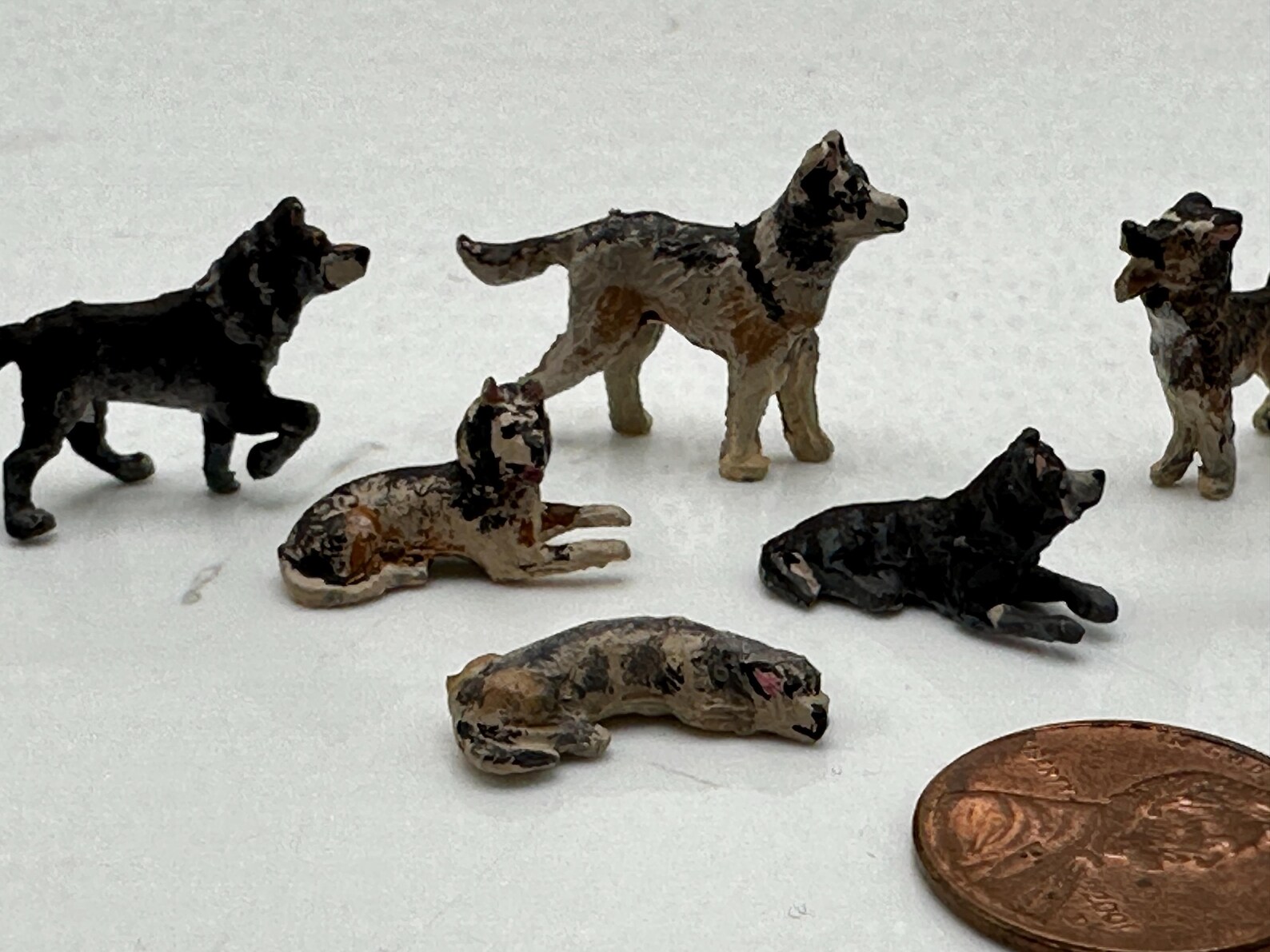 9 Tiny Miniature Wolves/german Shepherd Figurines Hand Painted. Early ...