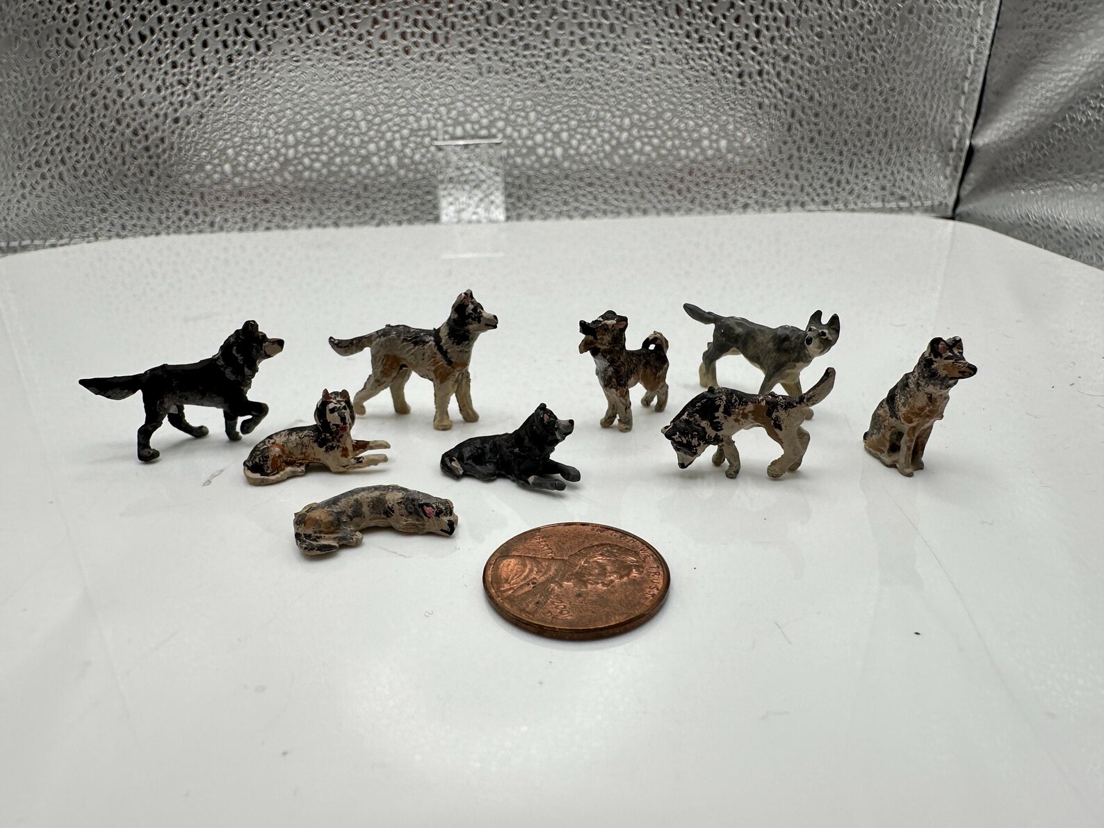 9 Tiny Miniature Wolves/german Shepherd Figurines Hand Painted. Early ...