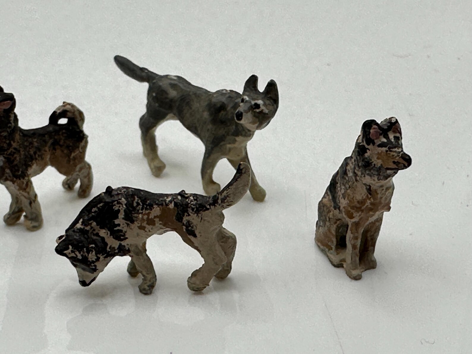 9 Tiny Miniature Wolves/german Shepherd Figurines Hand Painted. Early ...