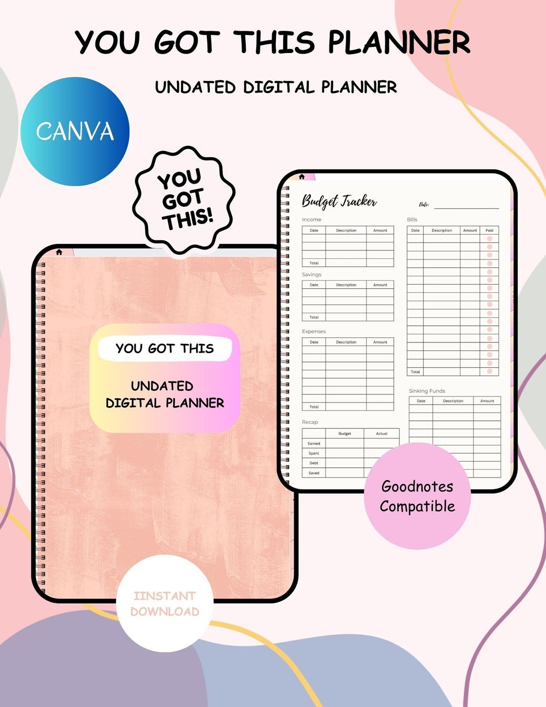 Undated Digital Planner 2024 2025 Digital Planner Canva - Etsy