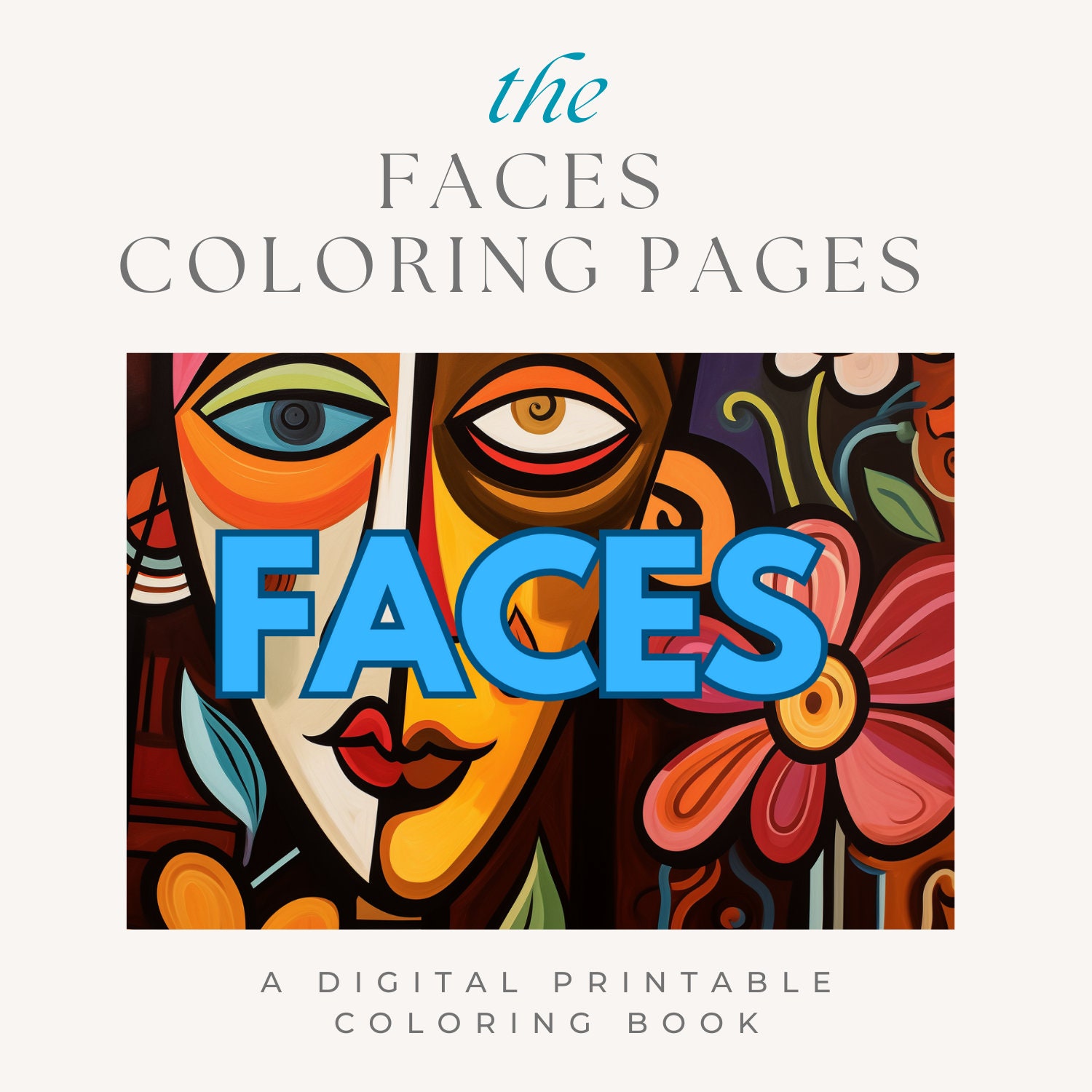 The FACES Coloring Pages Abstract Art, Cubism, Coloring Book, Adult ...