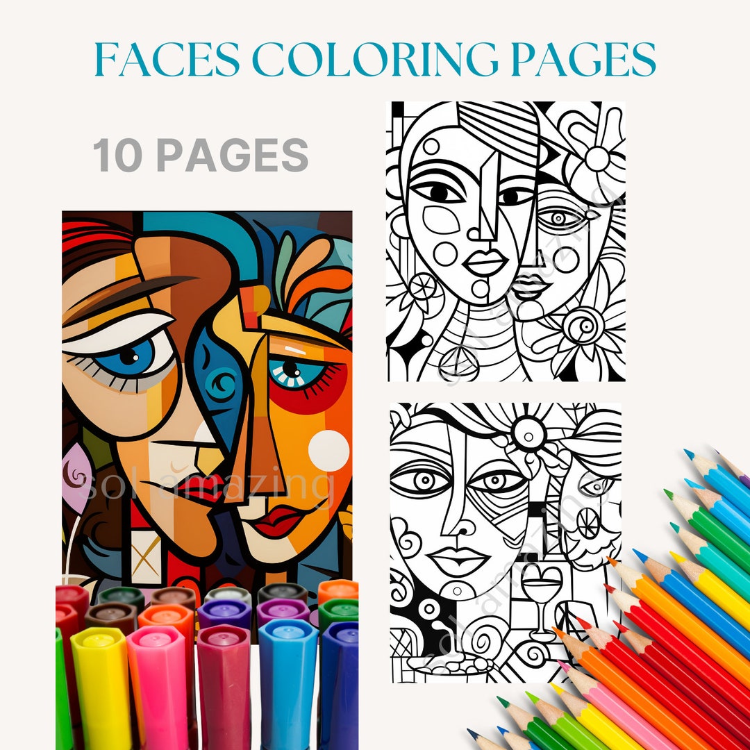 The FACES Coloring Pages Abstract Art, Cubism, Coloring Book, Adult ...