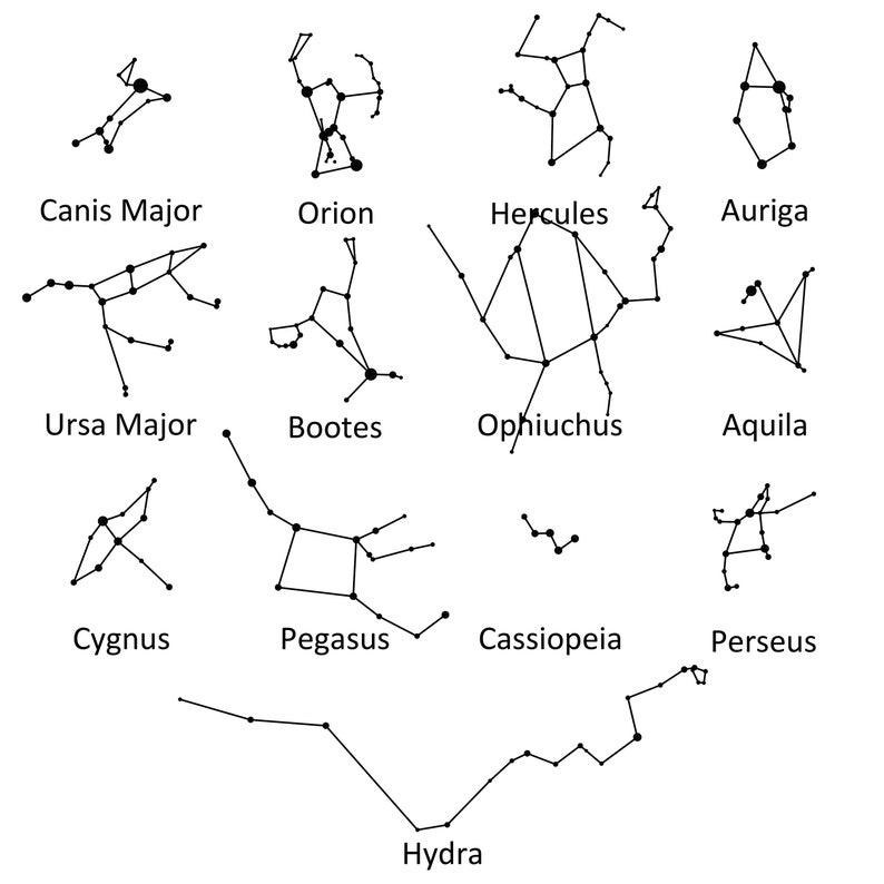 Constellations Line Drawing Astronomical Art Stars Digital Download ...