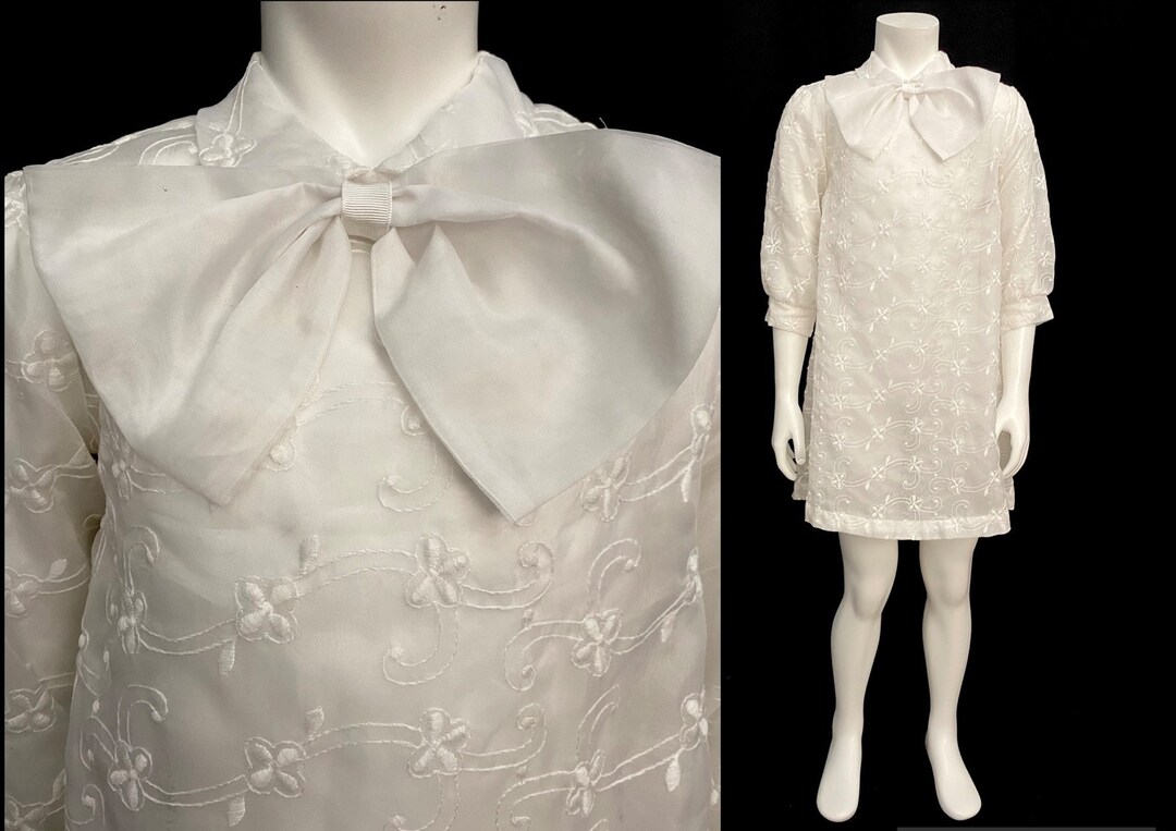 Vintage 60s 8 Girls Childs Dress Mod White First Communion Miss Quality ...