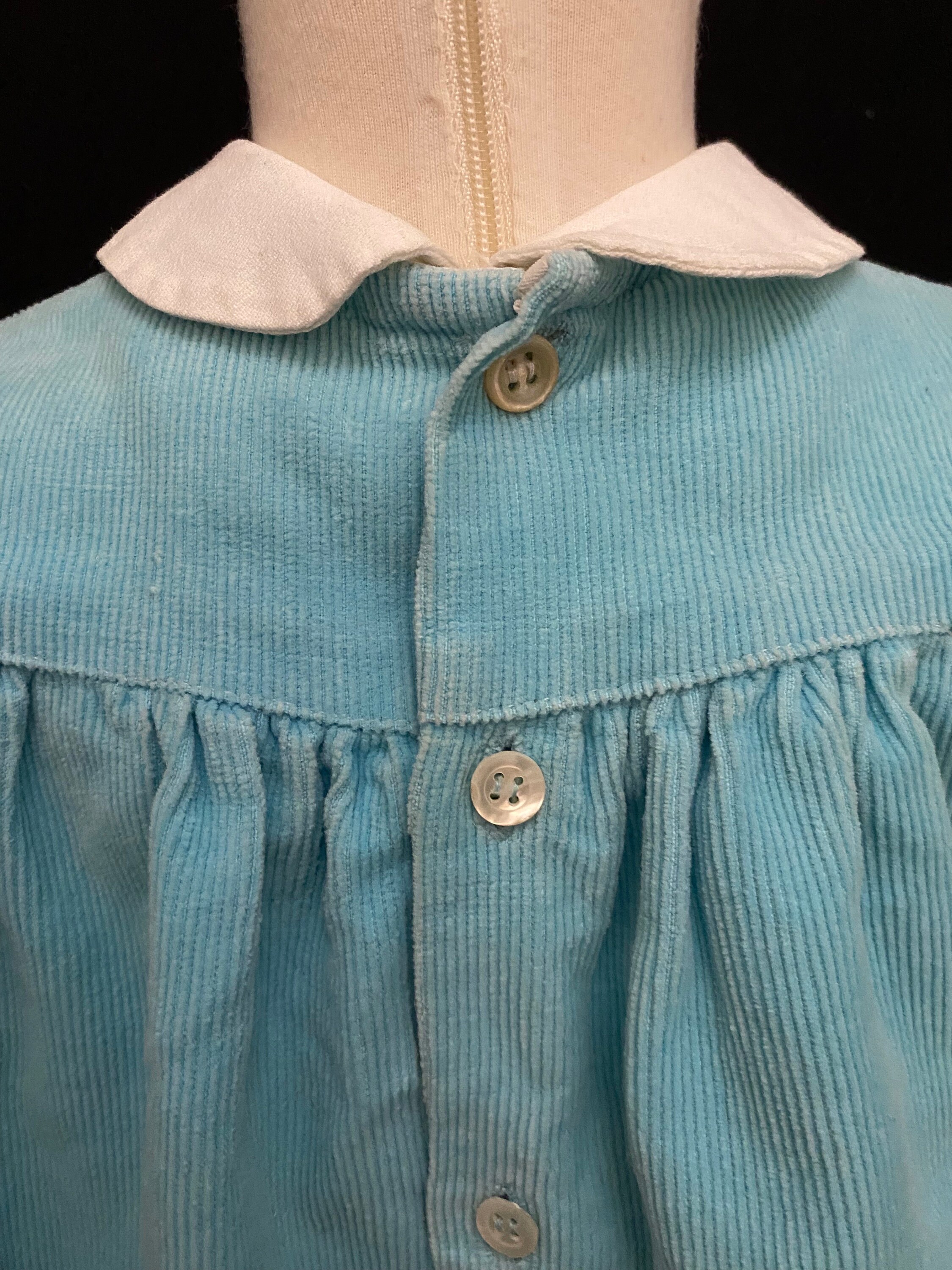 Vintage 60s 12 Month Girls Top and Overall Pants Set Aqua Corduroy Flower Appliques Cotton Made ...