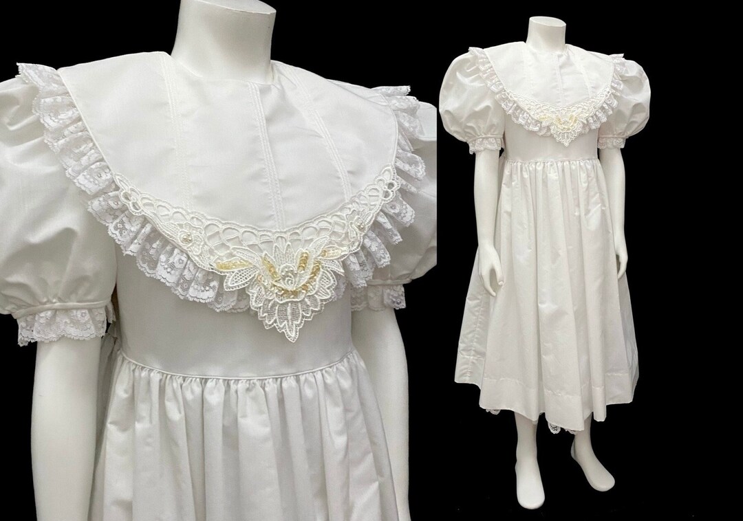 Vintage 80s 8 Girls Dress Jane Copeland White Lacey Special Occasion ...