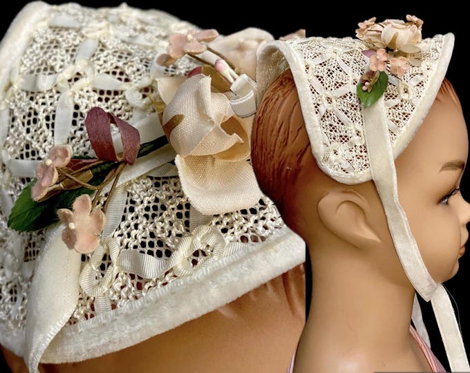 Vintage 50s 60s Girls Easter Bonnet Toddler Preschool Pink White ...