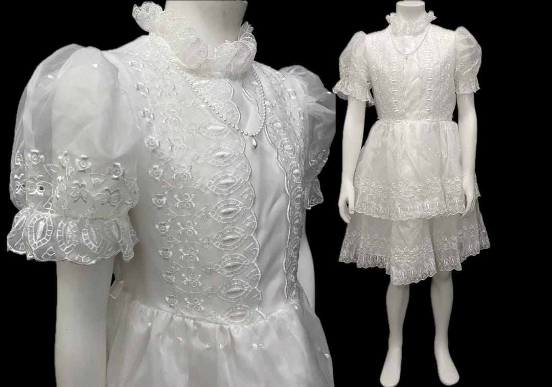 Vintage 80s Girls 8 Dress White Merry Girl Party Dress Special Occasion ...