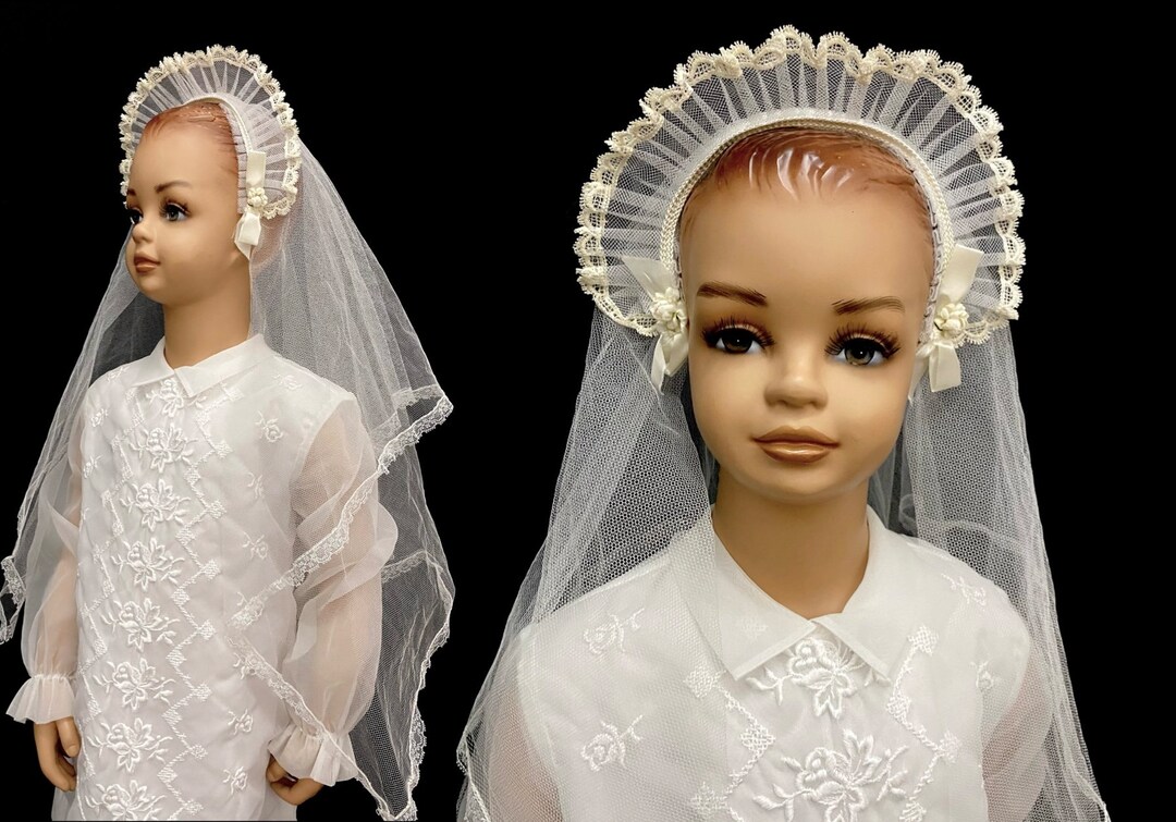 Vintage 50s 60s Midcentury Girls Child's First Communion Veil Lace Halo ...