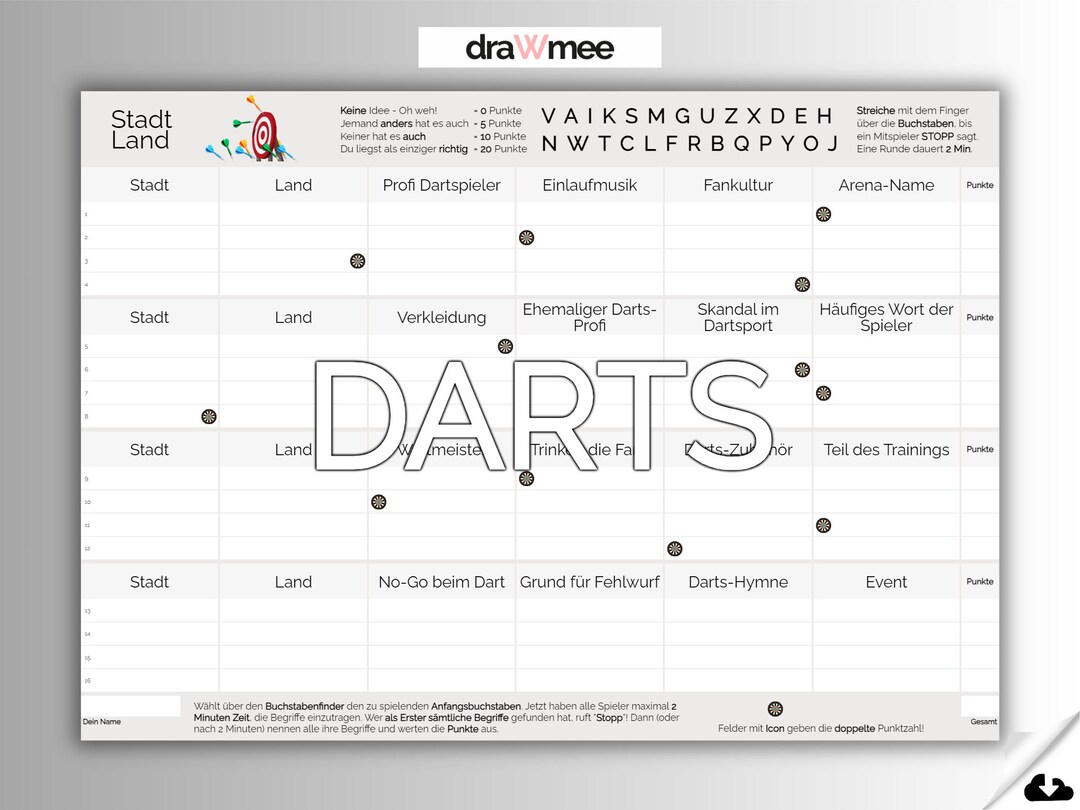 City Country Darts - Quiz Gift for Players and Darts Fans (A4 Print ...