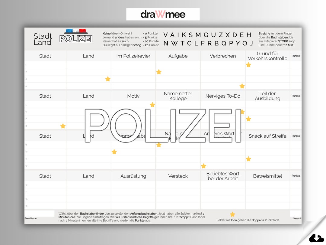 City Country Police - Quiz Gift for Police Officers (A4 Print Template ...