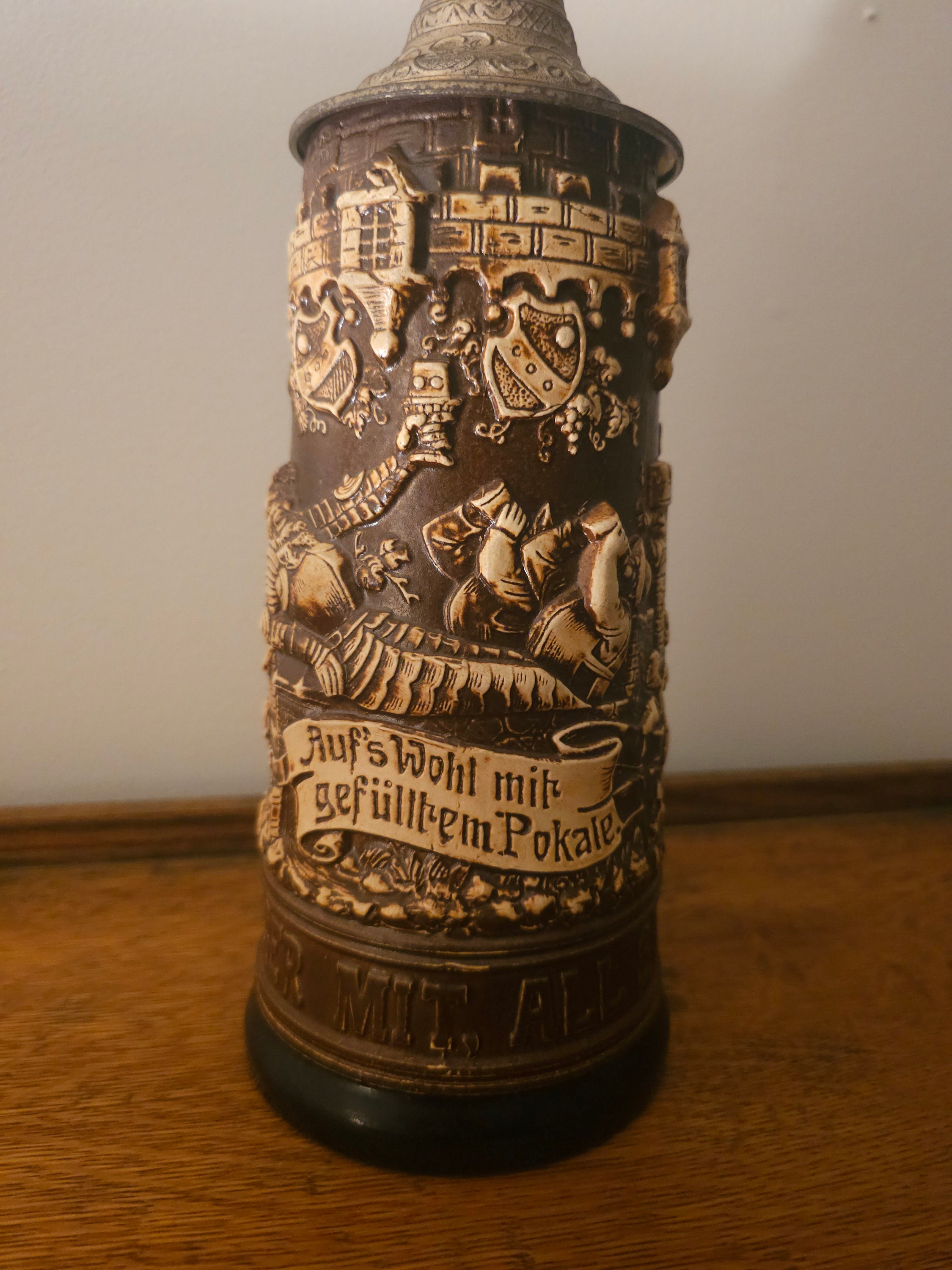 Large German Beer Stein Brown Color 12 Tall Authentic - Etsy