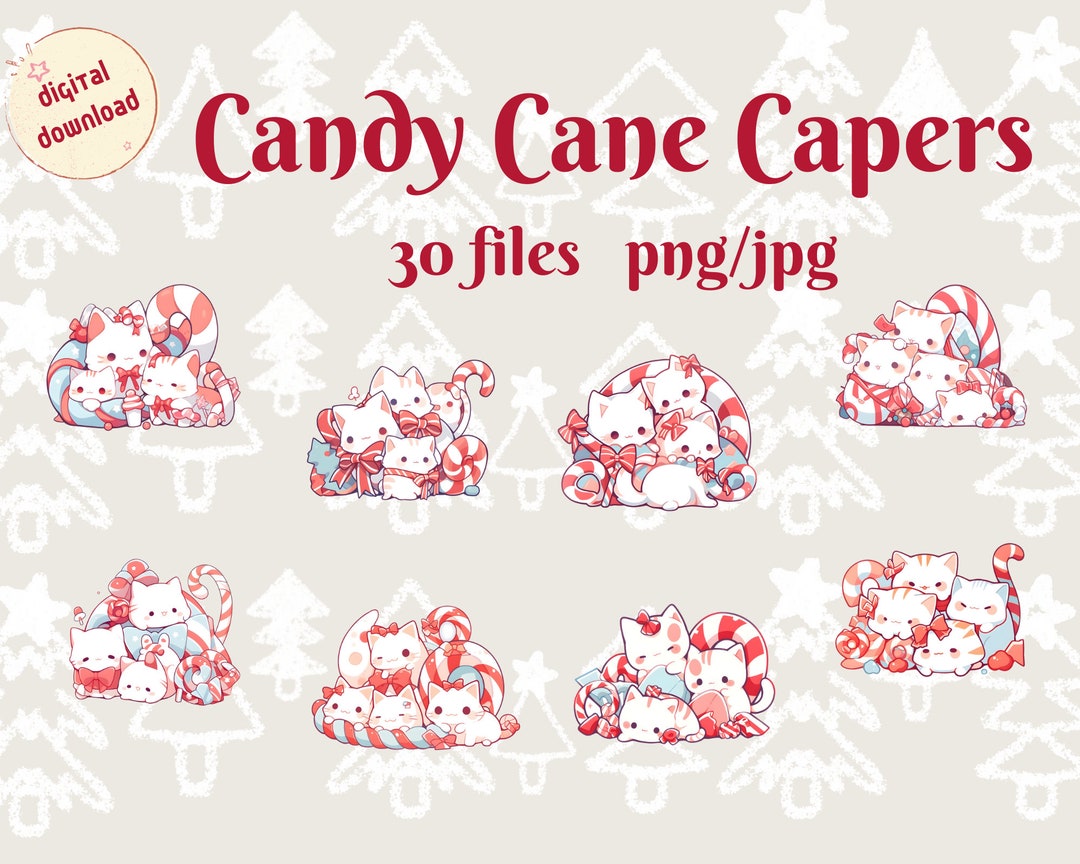 Candy Cane Sticker Cat Sticker Kawaii Cats Cute Cat - Etsy