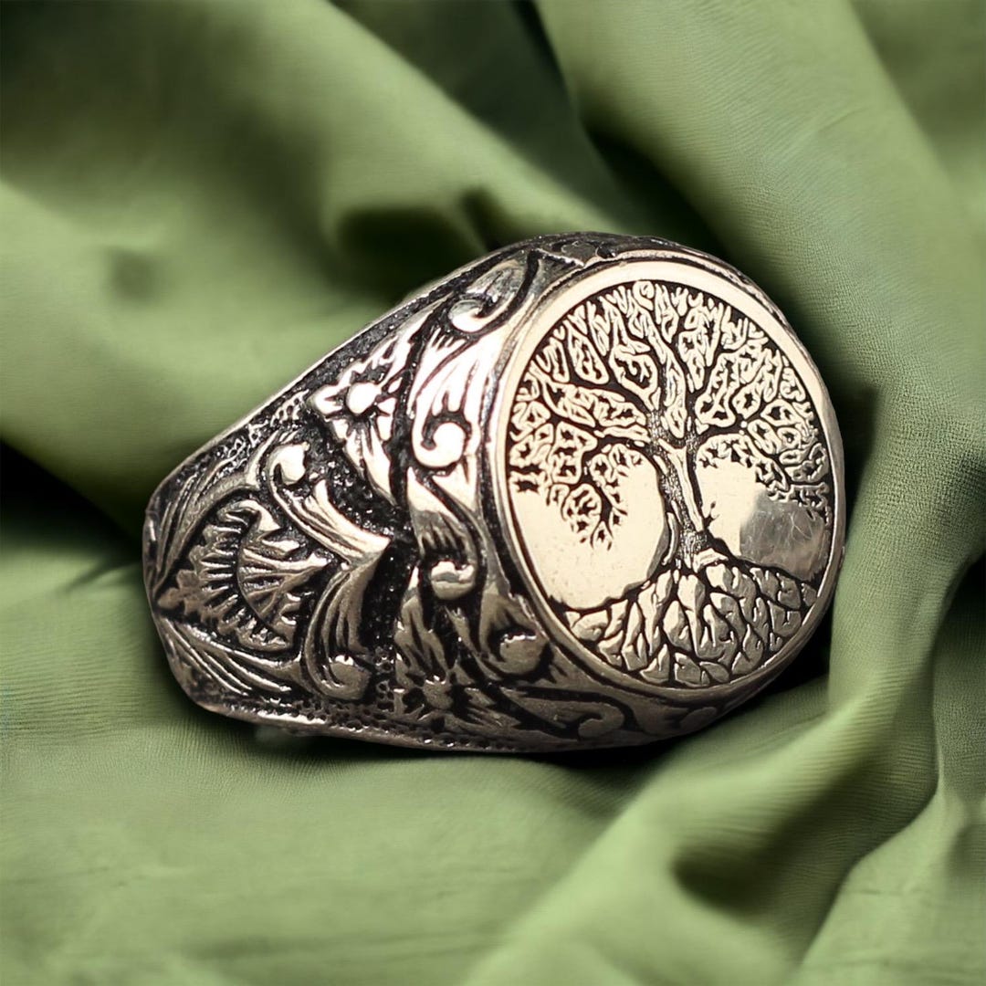 Yggdrasil Family Tree Ring, Sterling Silver Nature Ring for Men, Unique ...