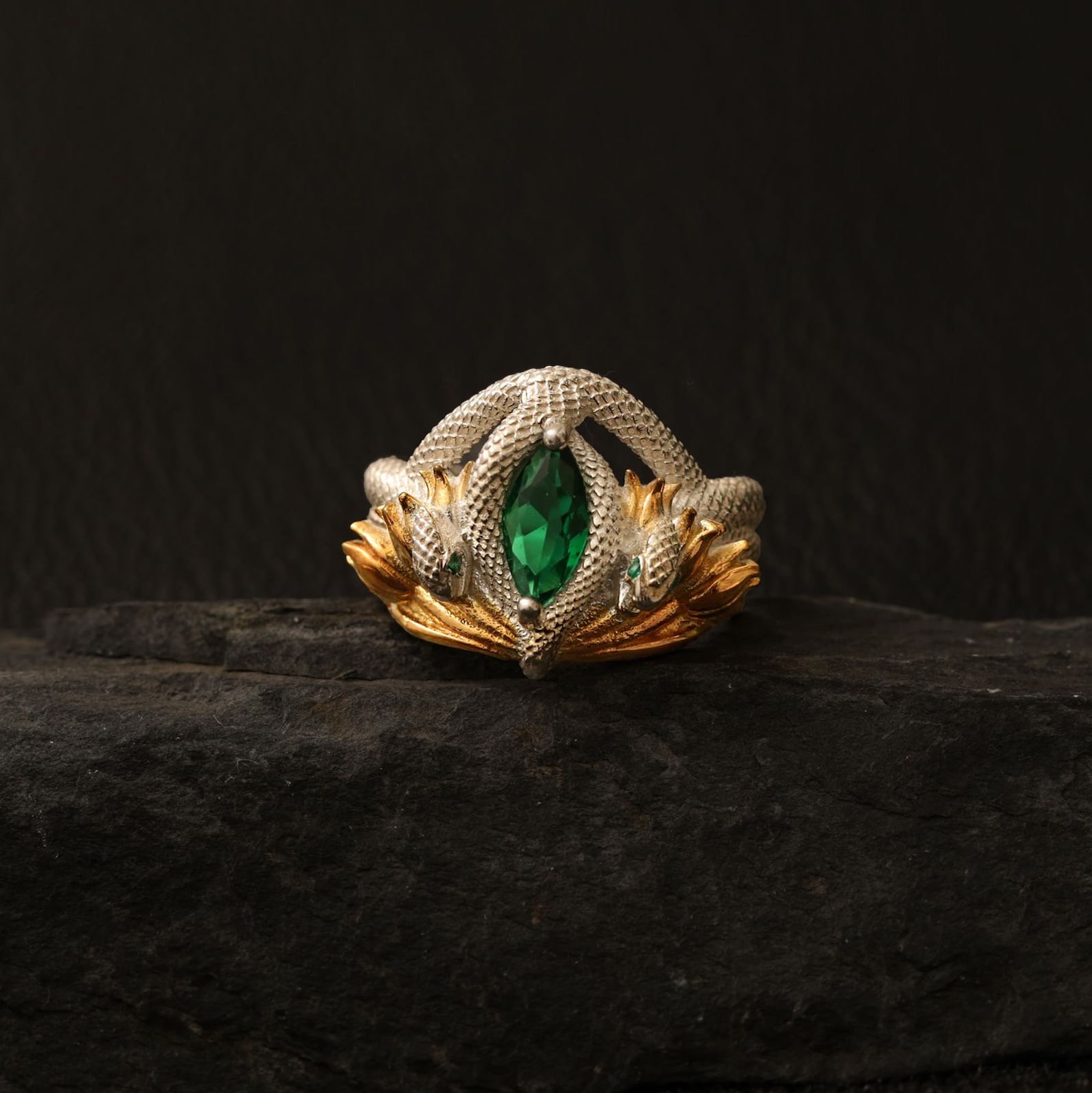 Two Snakes Ring, Sterling Silver Ring, Ring of Barahir, Elessar Ring ...