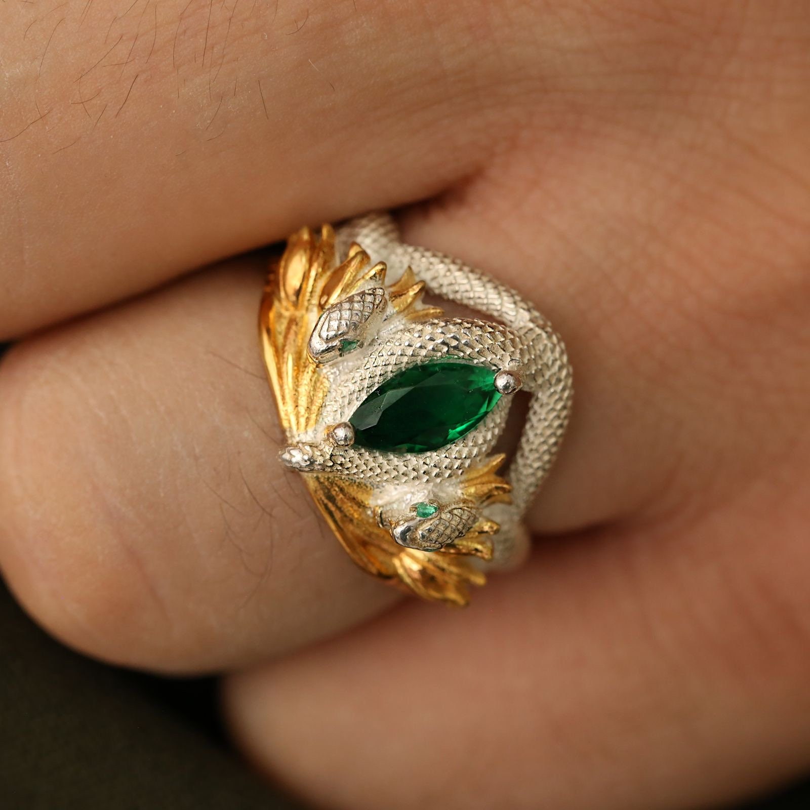 Two Snakes Ring, Sterling Silver Ring, Ring of Barahir, Elessar Ring ...