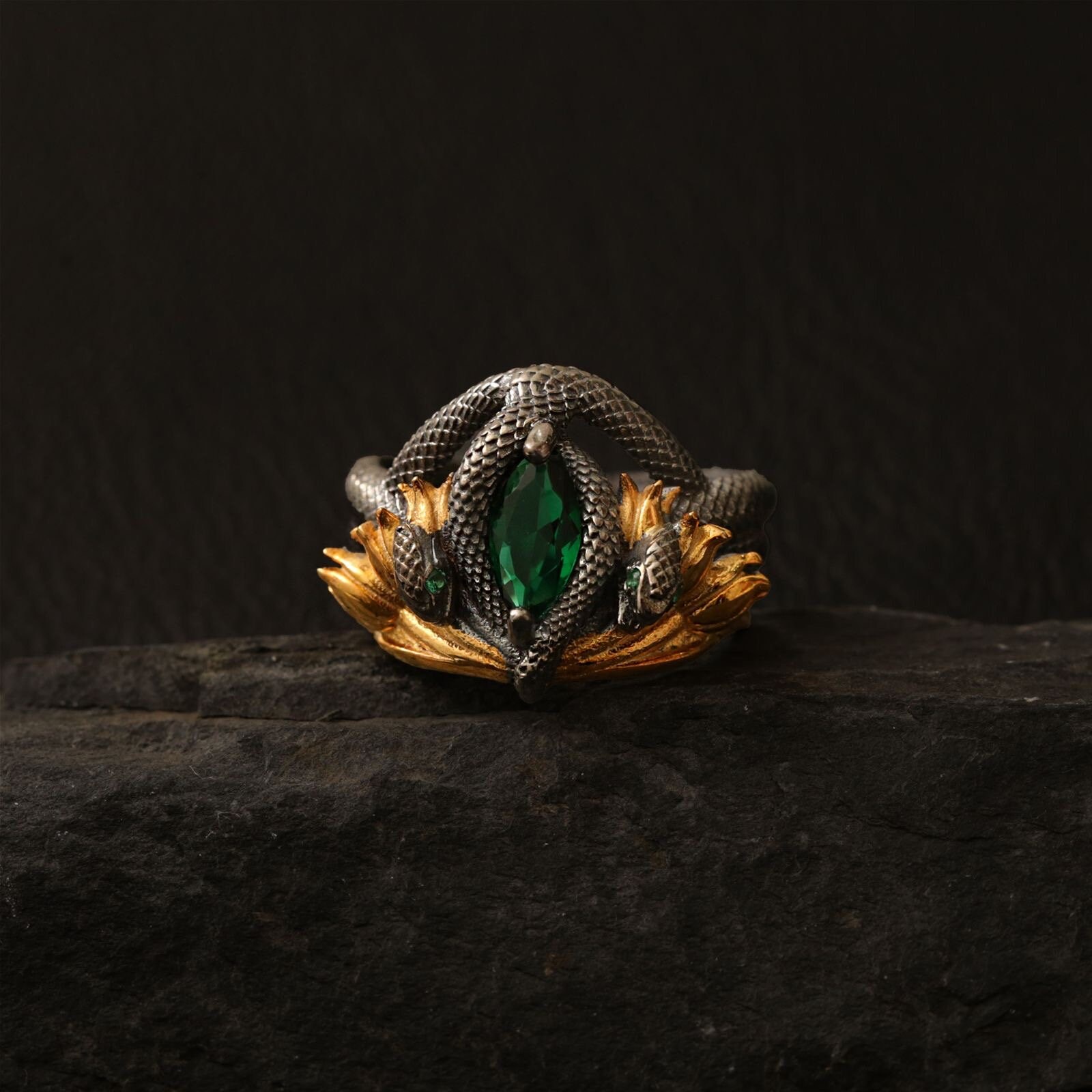Two Snakes Ring, Sterling Silver Ring, Ring of Barahir, Elessar Ring ...