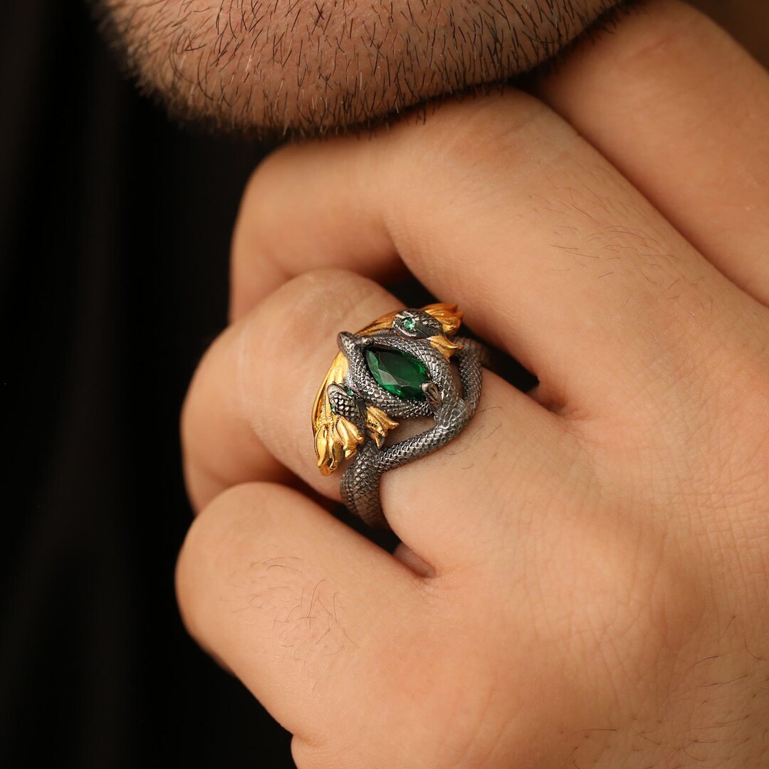Two Snakes Ring, Sterling Silver Ring, Ring of Barahir, Elessar Ring ...