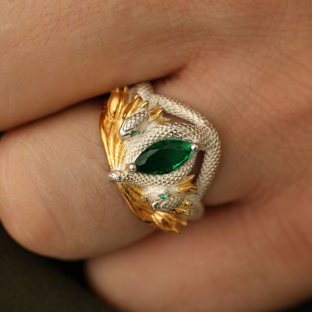 Two Snakes Ring, Sterling Silver Ring, Ring of Barahir, Elessar Ring ...