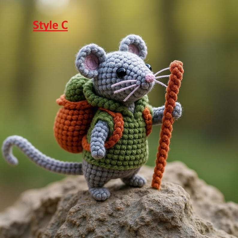 Adventure Mouse Crochet Plush, Handmade Hiking Amigurumi With Backpack ...