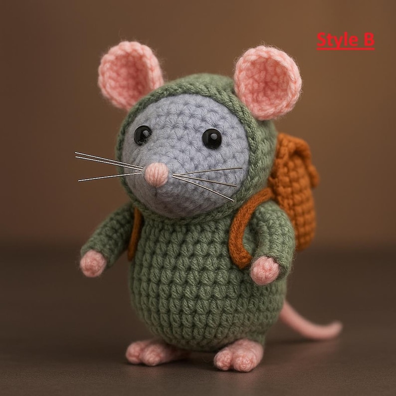 Adventure Mouse Crochet Plush, Handmade Hiking Amigurumi With Backpack ...