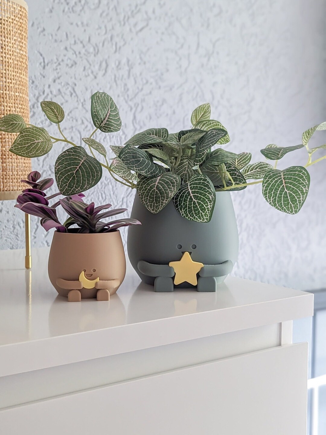 Plant Pot Happy Face Cosmic Star and Moon Universe Galaxy Decor Indoor ...