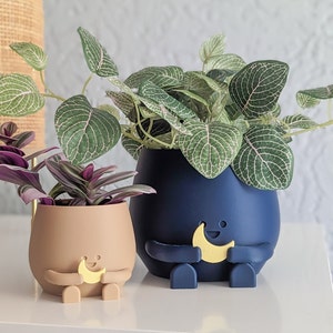 Plant Pot Happy Face Cosmic Star and Moon Universe Galaxy Decor Indoor ...