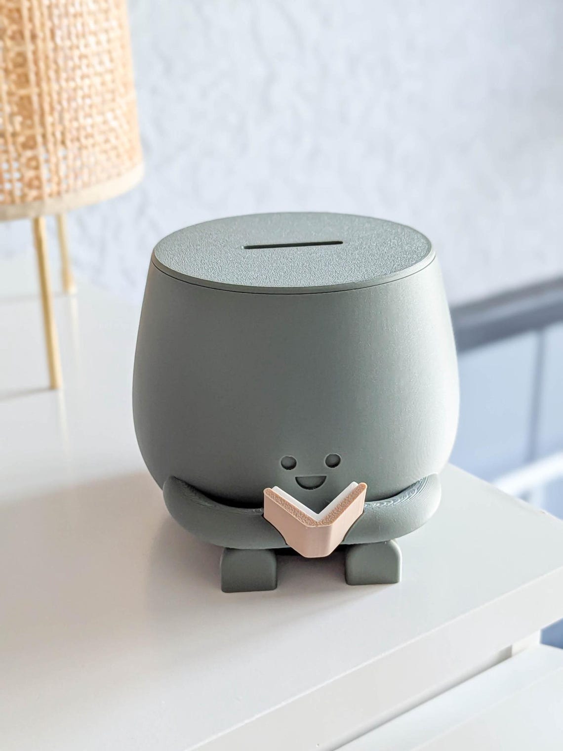 Happy Face Kids Piggy Bank Holding a Book Reading Book Lover Gift for ...